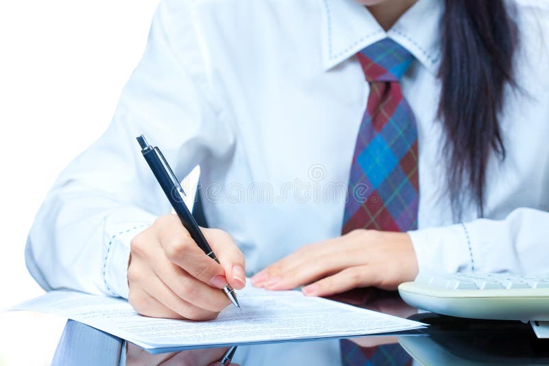 Girl at Work in the Office. Sign Documents Stock Photo - Image of ...