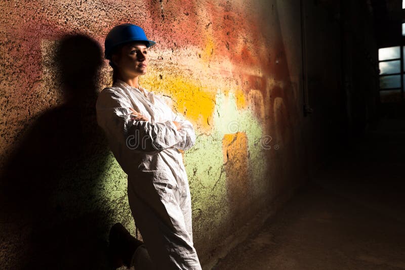 Girl worker in the factory stock image. Image of female - 35122787