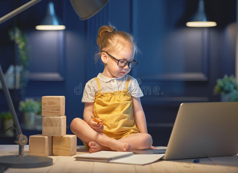 Girl working on a computer stock photo. Image of laptop - 102836728