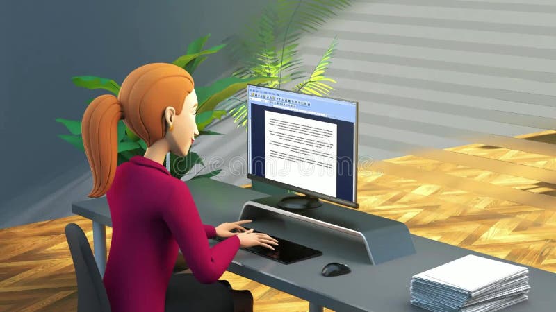 Girl Working on Computer 3d Motion Graphics Stock Video - Video of ...