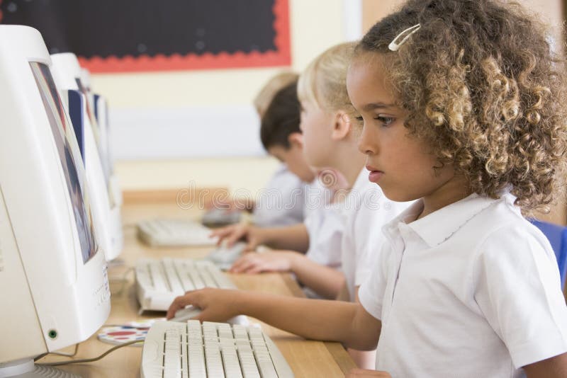 Girl Working on a Computer at Primary School Stock Photo - Image of ...