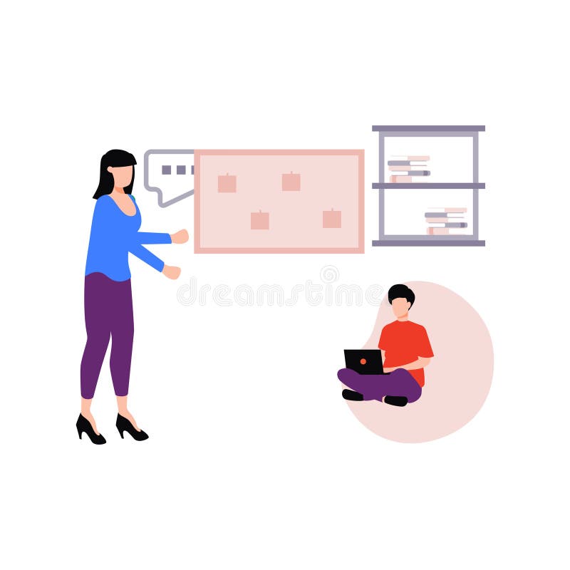 A Girl is Working on a Database Server Stock Illustration ...