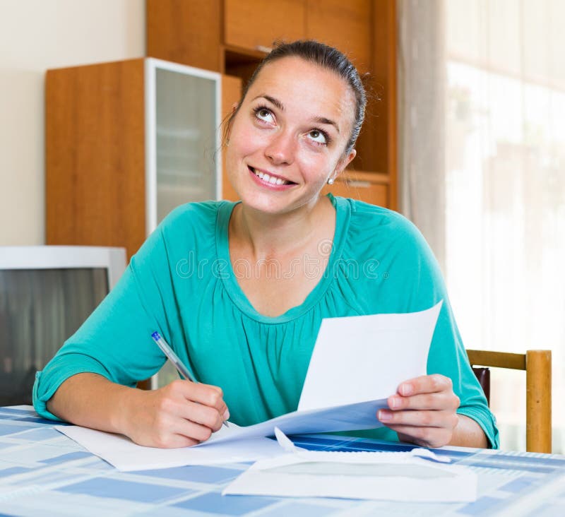 Girl Working with Documents at Home Stock Photo - Image of people, home ...