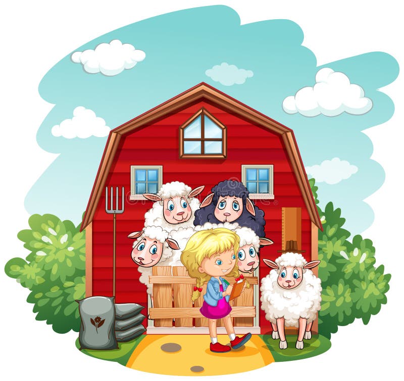 Girl working in the farm stock vector. Illustration of drawing - 61213503