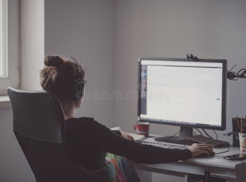 Girl working from home stock image. Image of notebook - 177436787