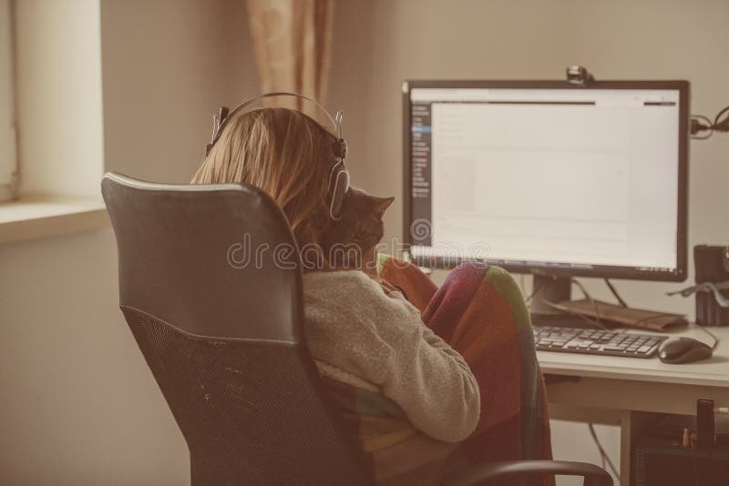 Girl working from home stock photo. Image of girl, caucasian - 177437034