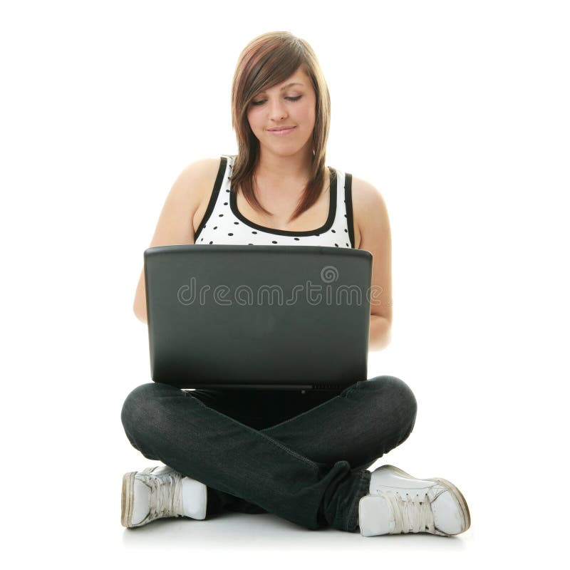 Girl Working on Her Laptop. Stock Image - Image of black, look: 12245135