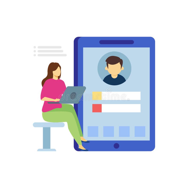 The Girl is Working on Her Laptop Stock Vector - Illustration of ...