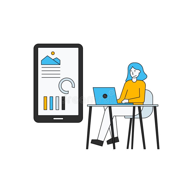 The Girl is Working on Her Laptop Stock Vector - Illustration of media ...