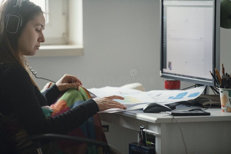 Girl working from home stock image. Image of girl, computer - 177436603