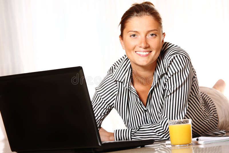 Girl working on laptop stock image. Image of button, person - 16076441