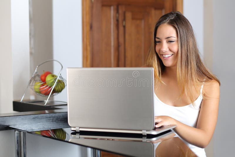 Girl Working with a Laptop at Home Stock Image - Image of beautiful ...