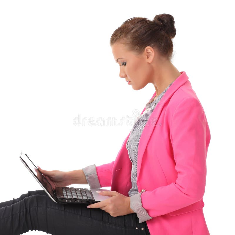 Girl working on laptop stock image. Image of cheerful - 135989015
