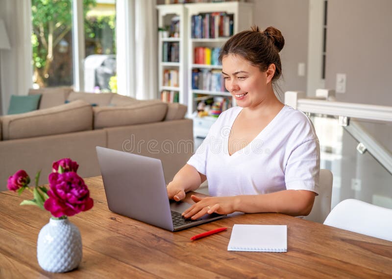 Girl Working Online from Home. Freelance, Online Work, Studying ...