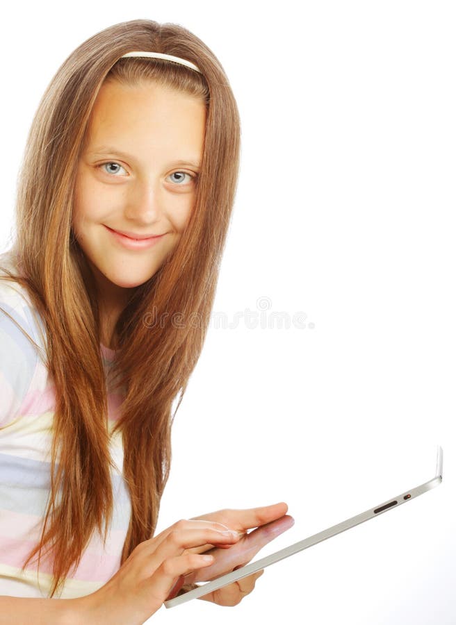 Girl Working with Portable Tablet Computer Stock Photo - Image of ...