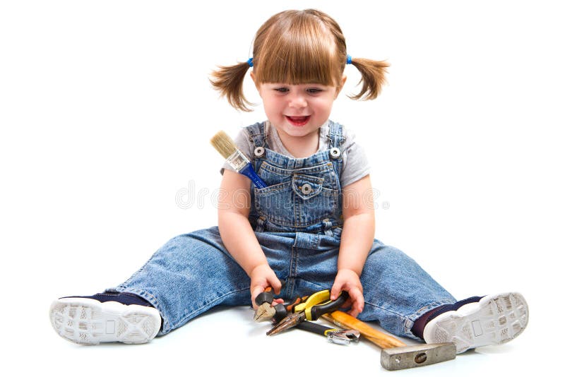 Girl with working tool stock image. Image of equipment - 30961053