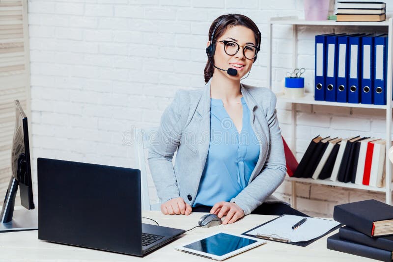 Girl in the Workplace at the Computer in the Office Stock Image - Image ...