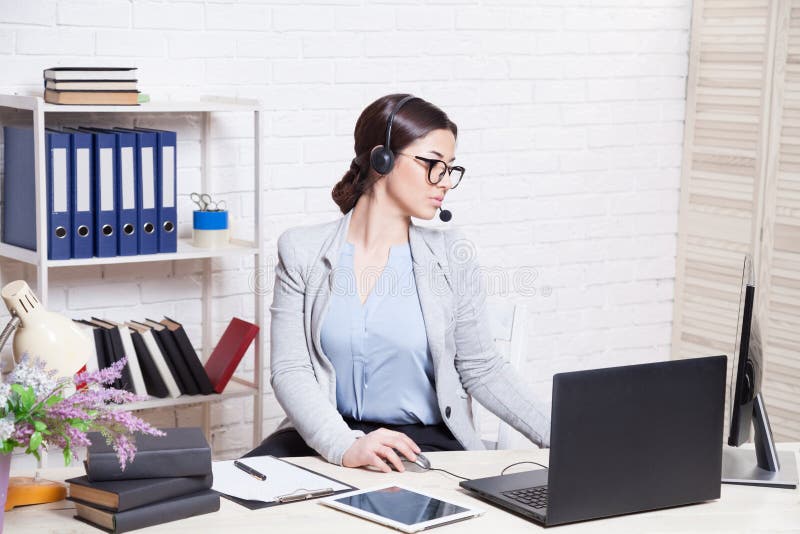 Girl in the Workplace at the Computer in the Office Stock Image - Image ...