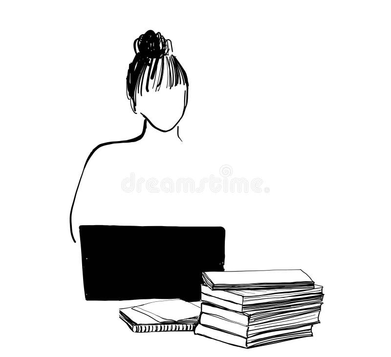 Girl Works at the Computer. Woman Works in the Office Stock Vector ...