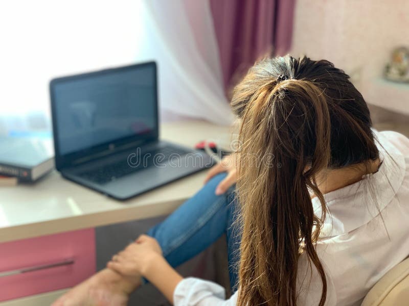 Girl Works at a Laptop in the Office. Work at the Computer Stock Image ...
