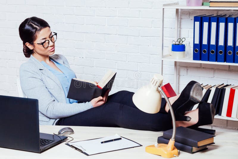 The Girl Works in an Office at a Computer Stock Photo - Image of ...