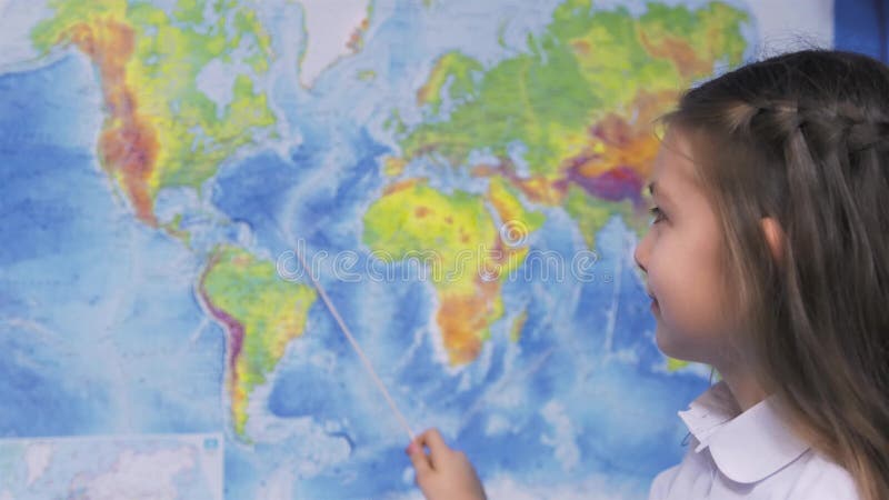 Girl with World Map in Classroom Stock Footage - Video of beautiful ...