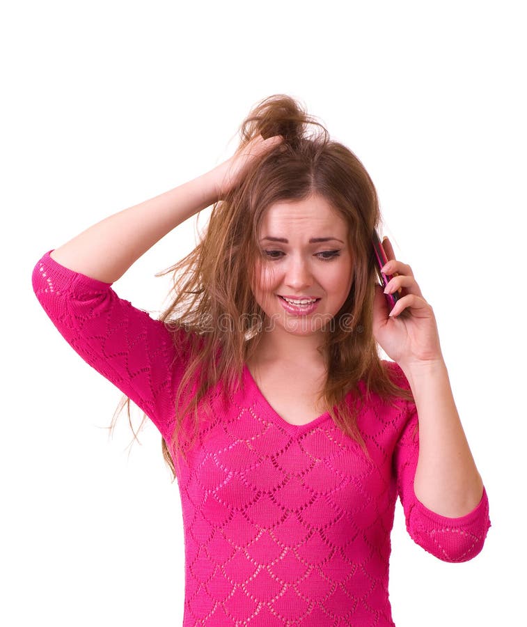 Girl Worrying with Telephone Stock Image - Image of hair, people: 23265385