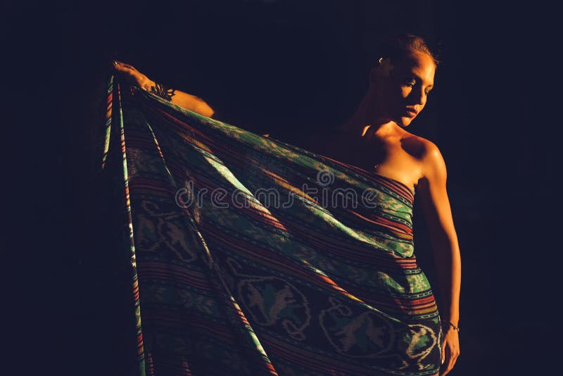 Girl wrapped in fabric stock image. Image of fitness - 92884227