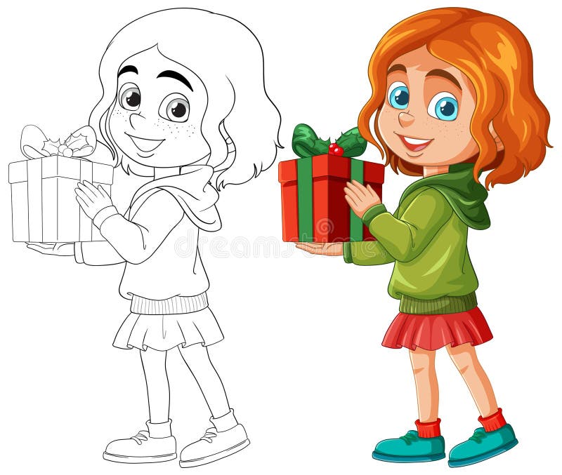 A Girl with a Wrapped Present Stock Vector - Illustration of generosity ...