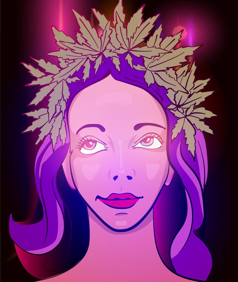 Girl with Wreath of Marijuana Leafs Vector Image Stock Vector ...