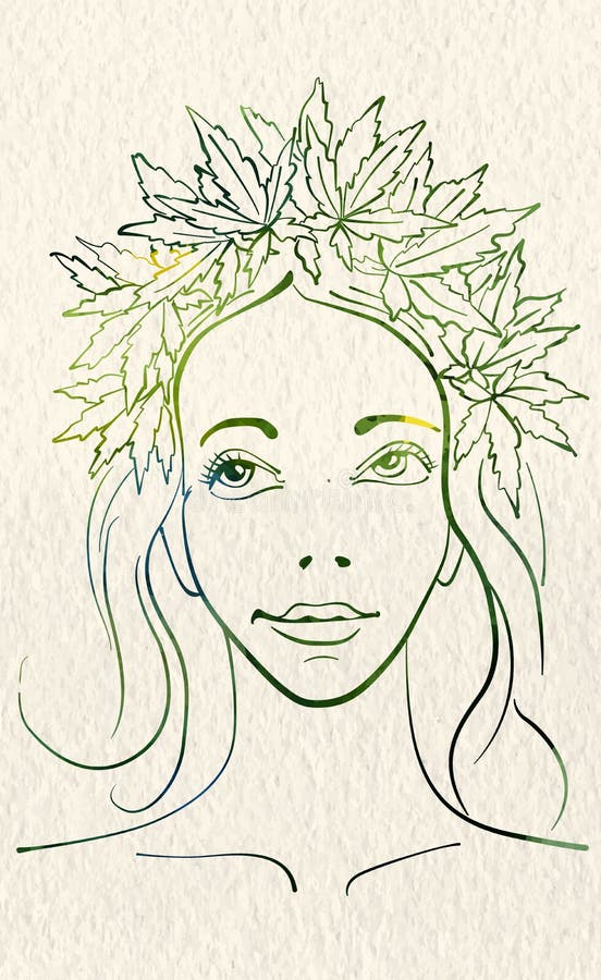 Girl with Wreath of Marijuana Leafs.Watercolor Background. Vector Image ...