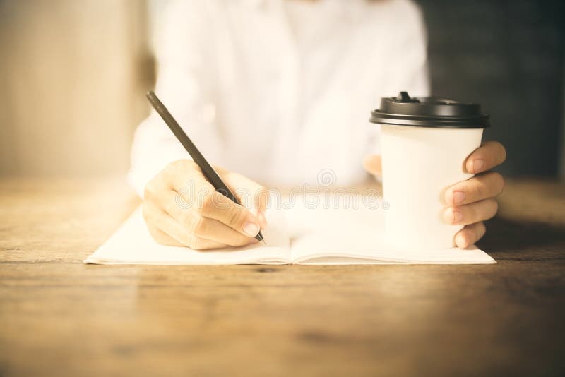 Girl Writes in a Diary with Cup of Coffee Stock Photo - Image of girl ...