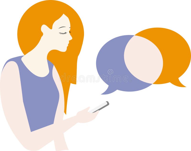 The Girl Writes Text Messages on the Phone Stock Vector - Illustration ...