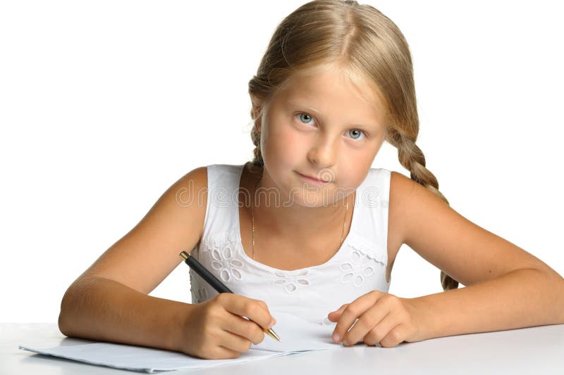 The Girl Writes To Writing-books Stock Image - Image of braid, drawing ...