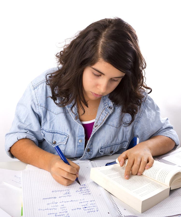 Girl writing homework stock image. Image of adorable - 30934009