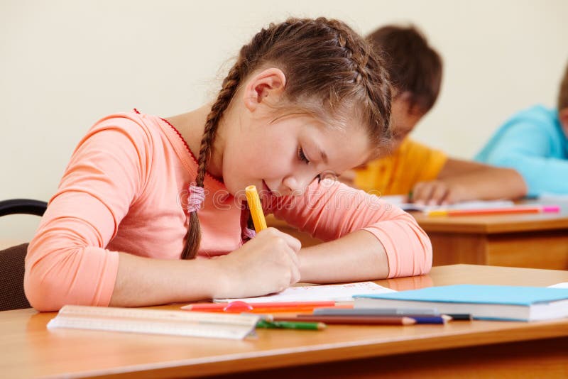 Girl writing stock photo. Image of friendly, girl, grade - 23453816