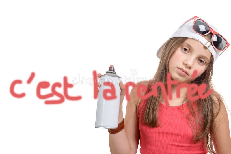 Girl Writing Back To School with a Spray Can Stock Photo - Image of ...