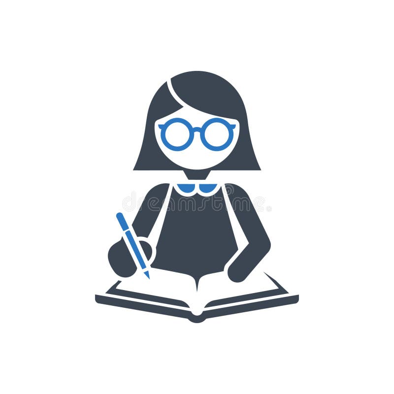 Girl Writing in Book Icon stock vector. Illustration of icon - 350117451