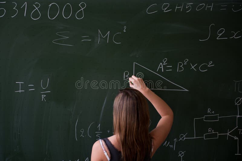 Girl Writing on the Chalkboard Stock Photo - Image of elementary ...