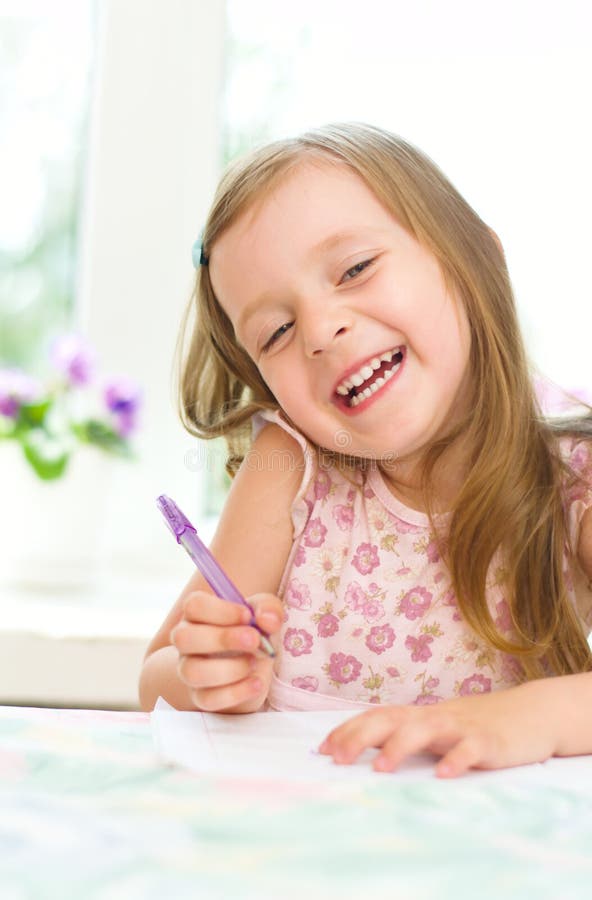 Girl writing stock image. Image of girl, people, little - 33122615