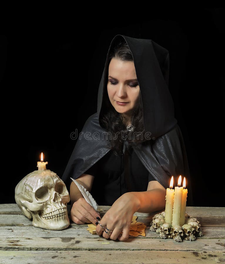 Girl writing magic spell stock image. Image of girl, lady - 45410979