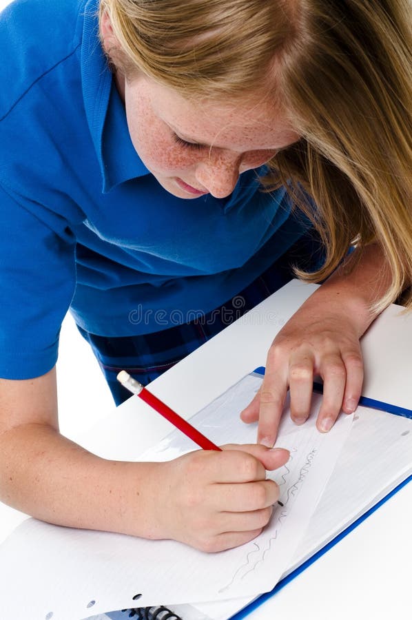 Girl writing on paper stock image. Image of notebook - 11951439
