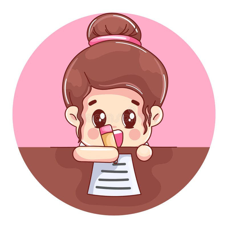 Girl Writing and Studying Cheerful Cartoon Style Stock Vector ...