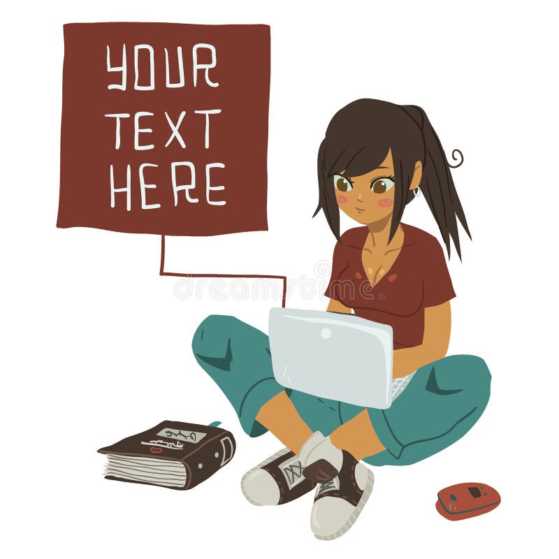 Girl Writing Text Message on Notebook. Stock Vector - Illustration of ...