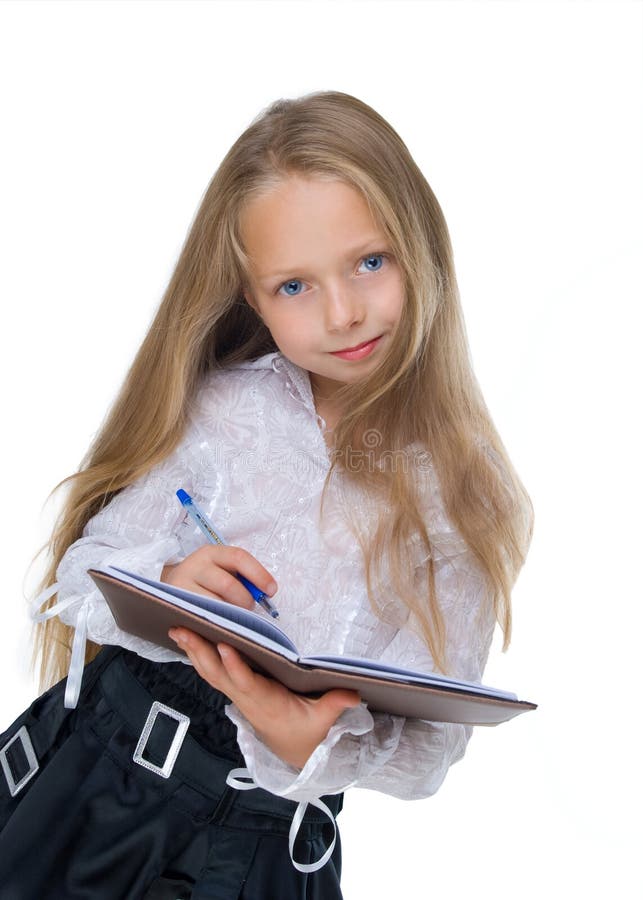 Girl writing on white stock photo. Image of children - 12303550