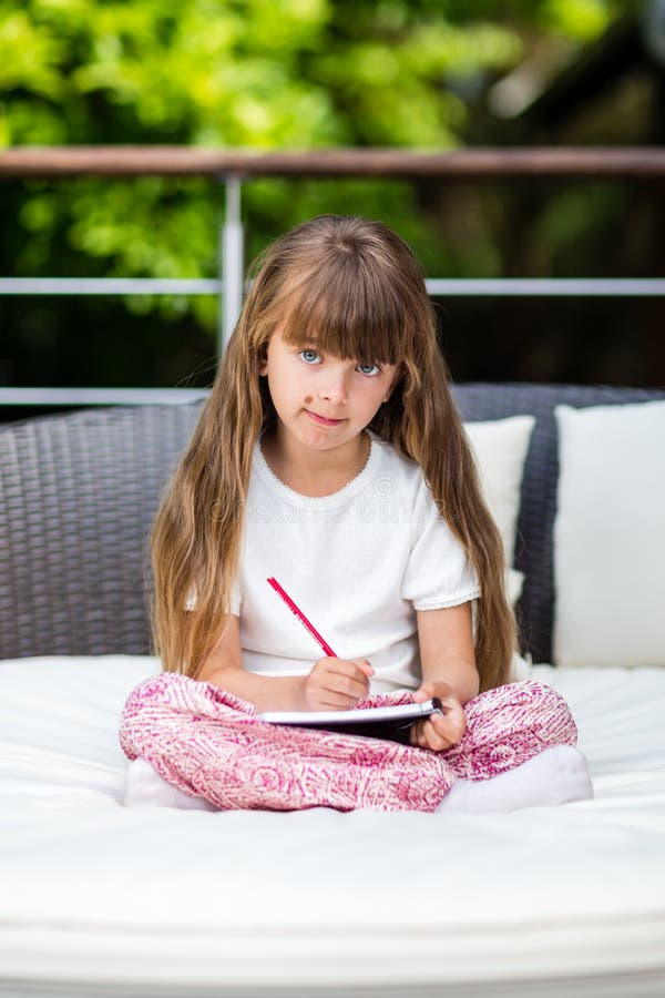 Girl writing stock photo. Image of children, garden, girl - 41592402