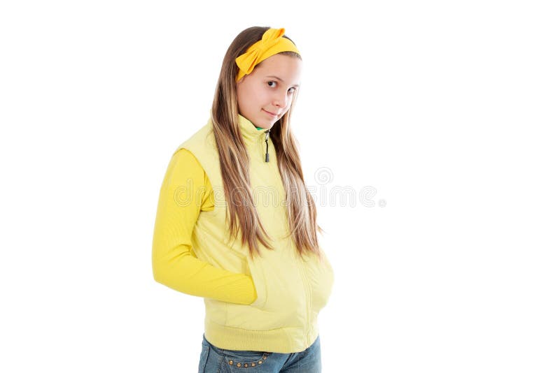 Girl in yellow stock image. Image of beauty, female, smile - 12063379