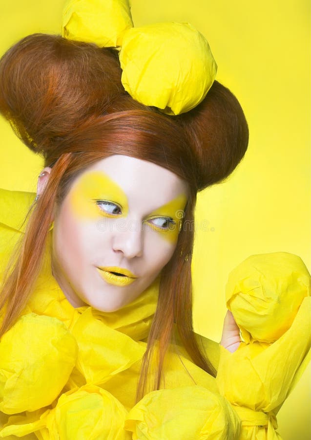 Girl in yellow. stock image. Image of cosmetics, crazy - 37863169