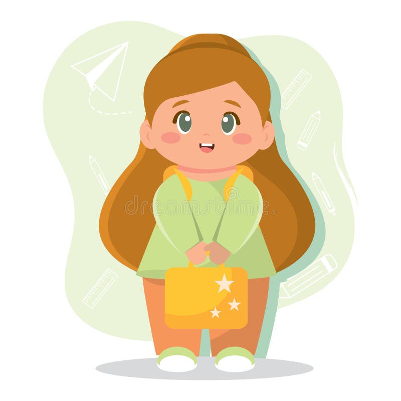 Girl with Yellow Backpack. Vector Stock Illustration - Illustration of ...