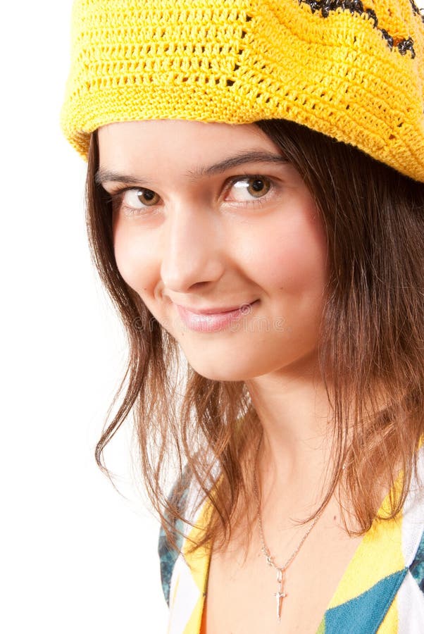 Girl in a yellow beret stock image. Image of girl, beautiful - 11411093